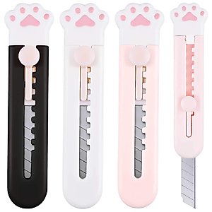 6 Pcs Cute Box Cutter Utility Retractable Knives Retractable Knives Cartoon Cat Lovely Paw Box Cutter Pointed Cute Cardboard Cutter Razor Knife Cutter for Office Envelope Opener DIY Crafts