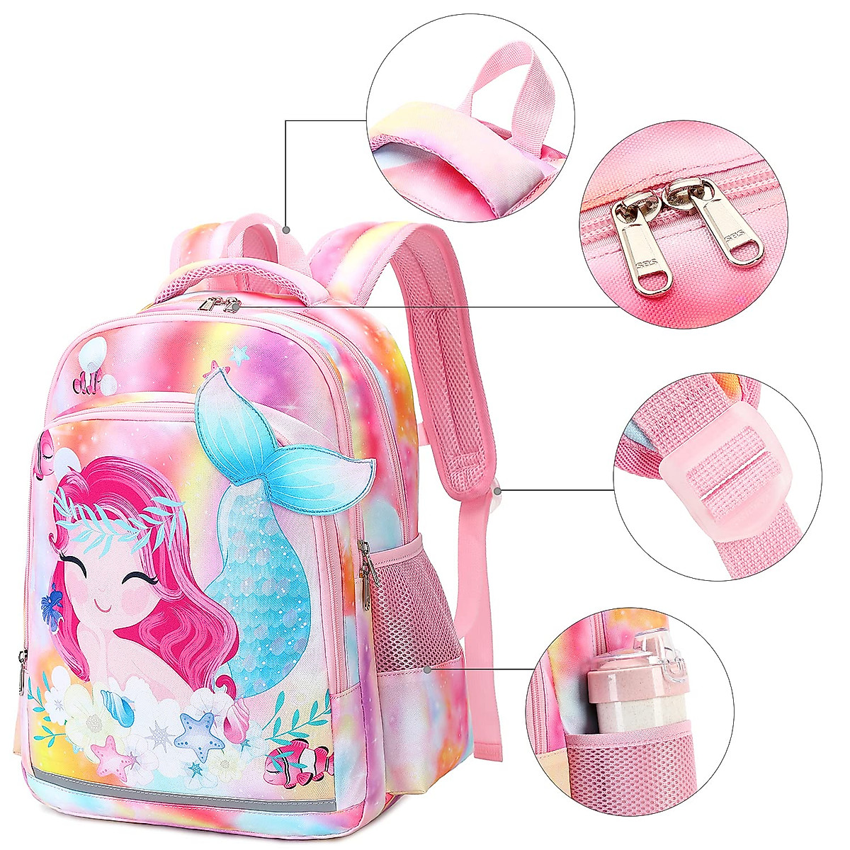 LEDAOU Kids Preschool Backpack Lunch Box Girls Kindergarten BookBag Primary Waterproof Galaxy School Bag 7 Pockets with Chest Strap