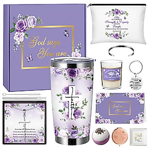 Remuuly Christian Gifts for Women Faith, Inspirational Religious Catholic Gifts for Mom Friends Sister Wife Girlfriends(Purple Flower)
