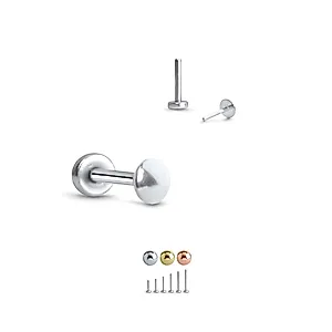 Gold-Tone 316 Stainless Steel Threadless Push Pin Nose Ring Labret Monroe Stud 2.5mm Flat Disc, 5/16" (8mm) Post Length 16G