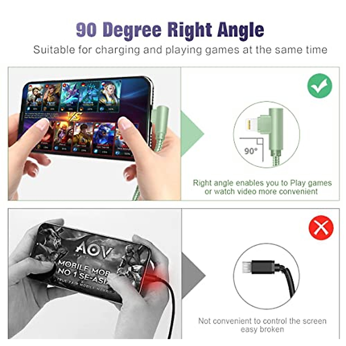 iPhone Charger,3 Pack 6FT Lightning Cable [Apple MFi Certified] iPhone Fast Charging Cable 90 Degree Nylon Braided Cord Compatible with iPhone 14/13/12/11 Pro Max/XS MAX/XR/XS/X/8/7/Plus/iPad