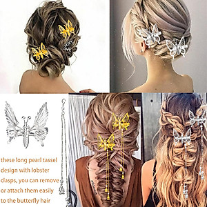 Flymind 6Pcs Moving Butterfly Tassel Hair Clips, Elegant Antique Side Hairpins Decorative Accessories for Women Girls (Silver)