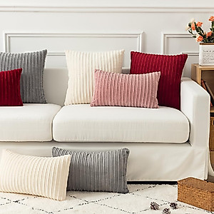 Kevin Textile Pack of 2, Corduroy Soft Decorative Square Throw Pillow Cover Cushion Covers, Home Decor for Sofa Couch Bed Chair 16x16 Inch/40x40 cm (Creamy White)