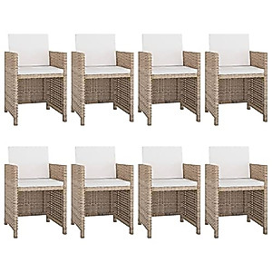 MBFLUUML Living Room Lounge Sets, Outdoor Patio Furniture, 9 Piece Patio Dining Set with Cushions Poly Rattan Beige Suitable for Patio, Porch, Backyard, Balcony.