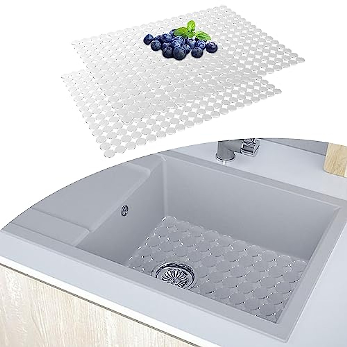 Kitchen Sink Protector Mat - 2Pack Adjustable Sink Protectors for Kitchen Stainless Steel Sink - Fast Draining Sink Mats for Bottom Of Kitchen Sink - Dishes And Glassware - Easy to Clean & Diy Cut