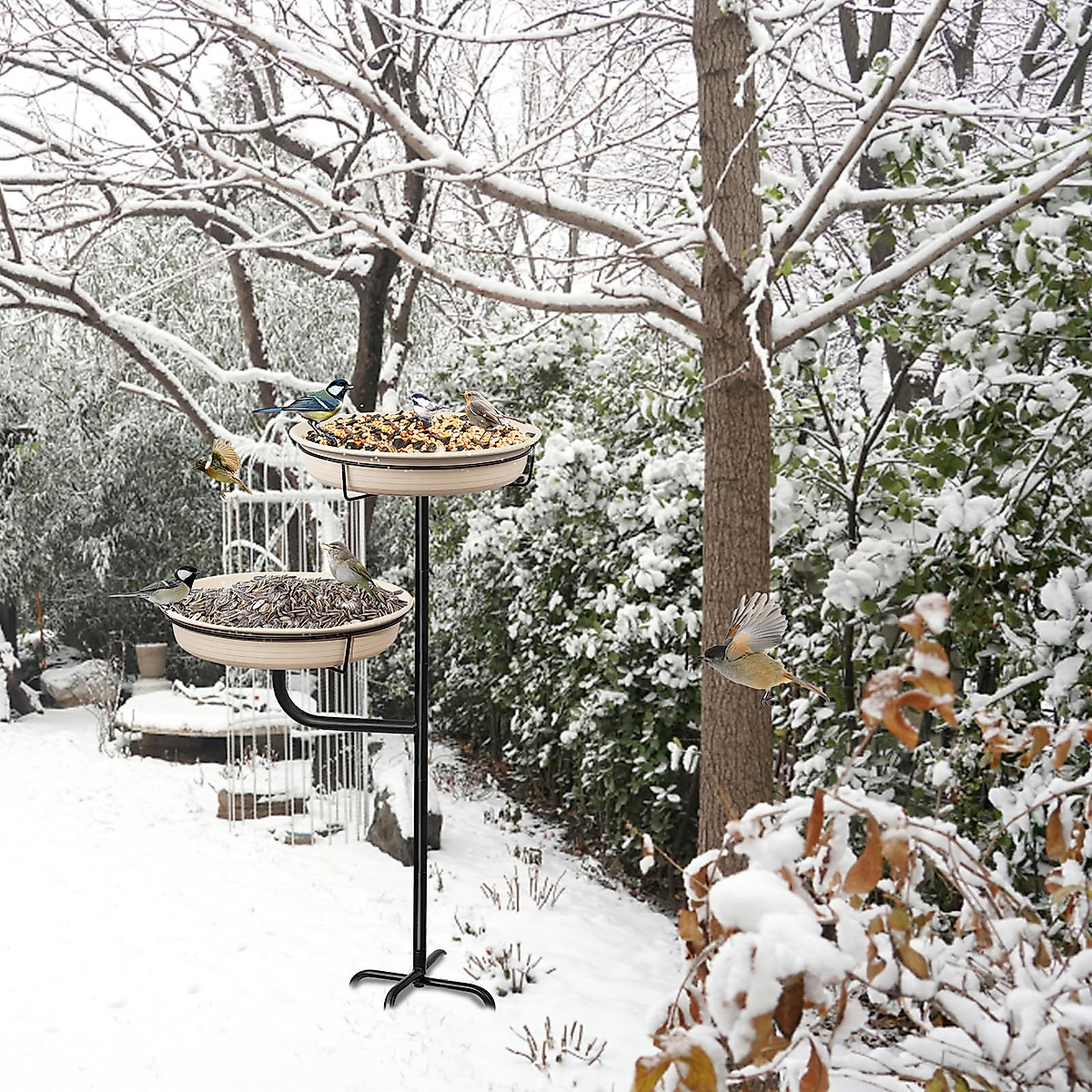 YALINKA Freestanding Birdbaths Bowl Outdoor, Free Standing Garden Bird Bath Bird Feeder & Bird Bath Bowl, Detachable Decoration Spa Birdfeeder for Garden Patio Yard Lawn, 4 Spiky Metal Stake (White)