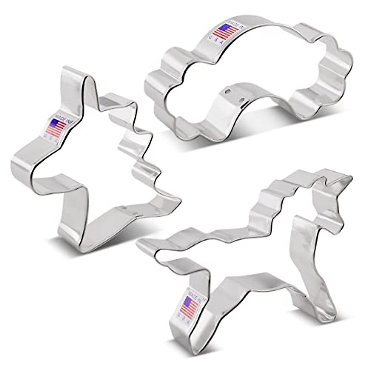 Unicorn Cookie Cutters 3-Pc. Set Made in USA by Ann Clark, Unicorn Head, Unicorn, Rainbow