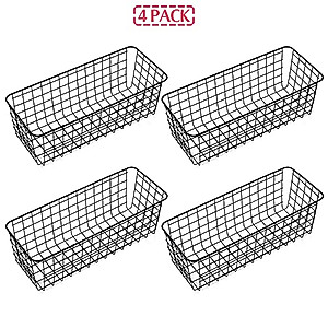 XINFULL 4 Pack Wire Storage Baskets Household Metal Wall-Mounted Containers Organizer Bins for Kitchen Bathroom Freezer Pantry Closet Laundry Room Cabinets Garage Shelf, Large