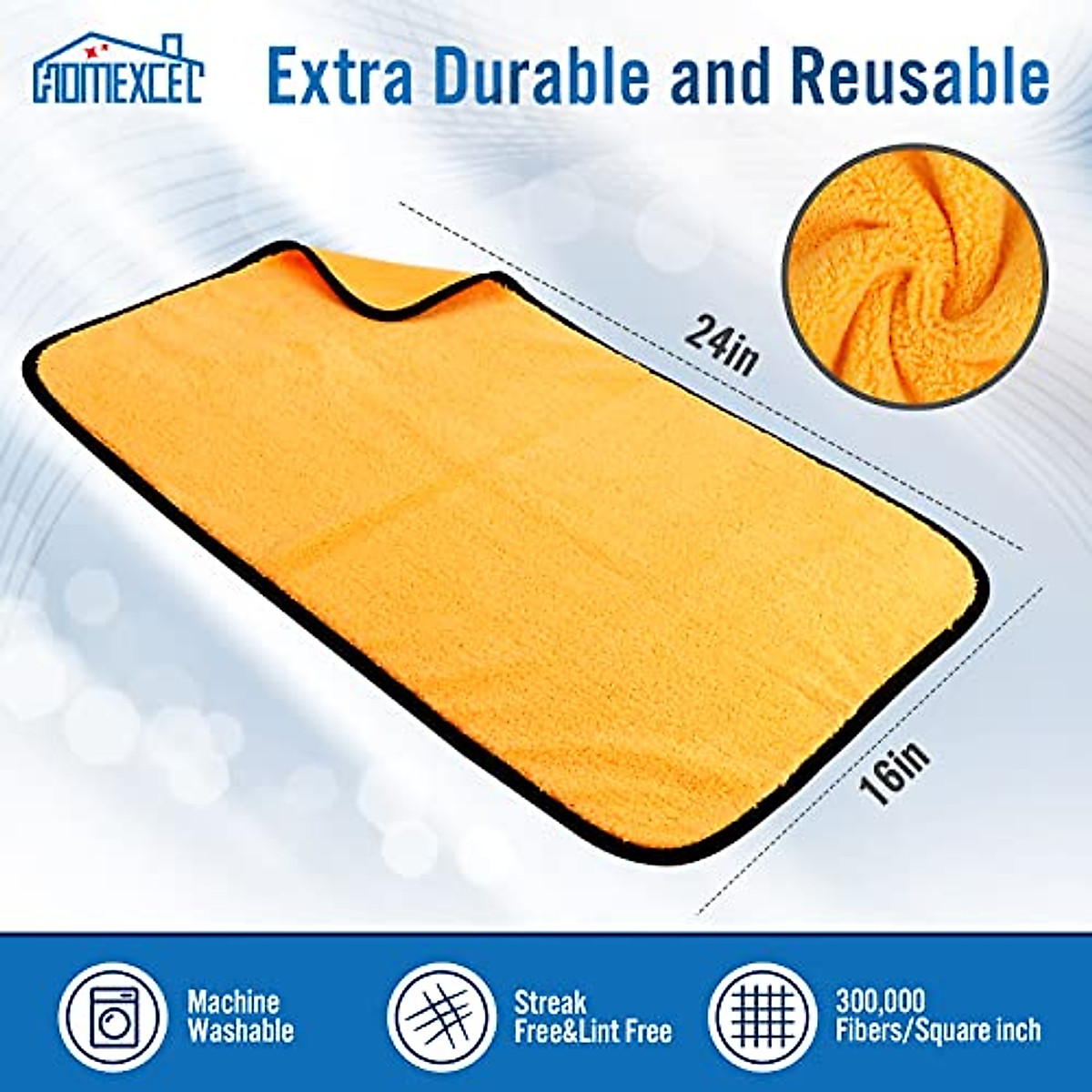 HOMEXCEL Microfiber Towels for Car,Premium Cleaning Cloth Lint Free,Scratch Free,Strong Water Absorption,Car Washing Drying Towel for Household,Auto Detailing,Windows,16" x 24",3 Pack