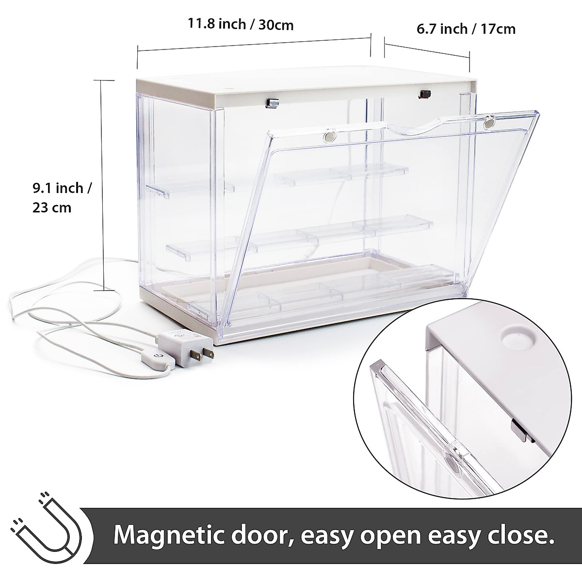 Display Case for Mini Action Figures with Lighting System for Collectible Pop Figures and Toys, 11.8 in x 9.1 in x 6.7 in Dustproof Showcase (1 Set) Transparent