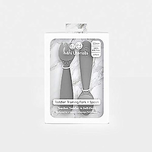 ezpz Mini Utensils (Fork & Spoon in Gray) - 100% BPA Free Fork and Spoon for Toddlers First Foods + Self-Feeding - Designed by a Pediatric Feeding Specialist - 12 Months+