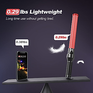 RoadHero 2 Pack Traffic Wand, 16 Inch Led Traffic Control Wands with 3 Flashing Modes, Air Marshaling Signal Wand Plus White LED on Tip for Airport, Parking, Car Directing