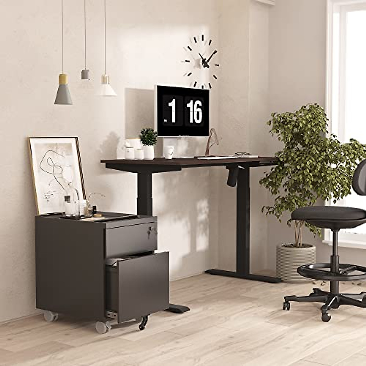 CuHome 2-Drawer Mobile Filing Cabinet with Lock and Casters, Fully Assembled, Vertical File Metal Cabinet for Home Office, Small Under Desk, Black