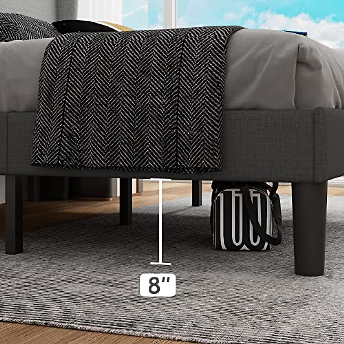 iPormis Queen Upholstered Bed Frame with Wingback, Platform Bed Frame with Storage Headboard, Wood Slats Support, No Box Spring Needed, Noise-Free, Easy Assembly, Dark Gray