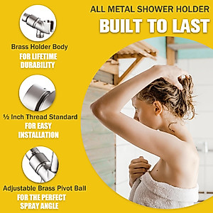 All Metal Handheld Shower Head Holder, Adjustable Shower Wand Holder with Universal Shower Arm Mount and Brass Pivot Ball, for Connecting Shower Arm and Shower Hose