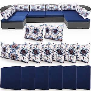 SiliFine 14 Pcs Outdoor Furniture Replacement Cushions, Fits 6 Seat Patio Sectional Conversation Set, Water Resistant Replacement Sofa Cushions for Outdoor Furniture, Including Storage Bag, Navy Blue
