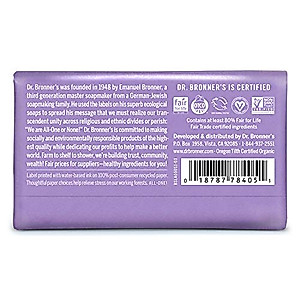 Dr. Bronner's - Pure-Castile Bar Soap (Lavender, 5 ounce, 6-Pack) - Made with Organic Oils, For Face, Body and Hair, Gentle and Moisturizing, Biodegradable, Vegan, Cruelty-free, Non-GMO