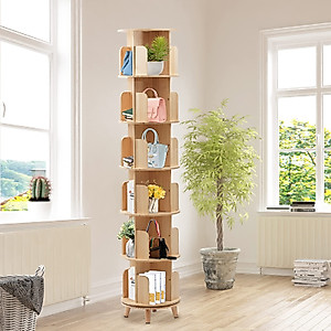 YYDIPO 360° Rotating Bookshelf 6 Tier Rotating Bookshelf Stackable Vertical Bookshelf Floor Standing Organizer or Home Office