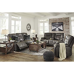 Signature Design by Ashley Wurstrow Leather Adjustable Dual Sided Power Reclining Loveseat with Console & USB Charging, Dark Gray