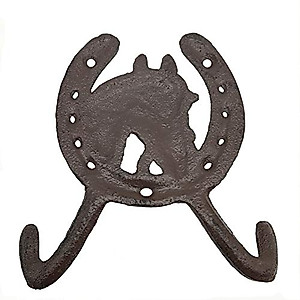 RONYOUNG 2PCS 4.5" Horse Head Horseshoe Western Double Cast Iron Wall Hooks Coat Hook Hat Horse Hook