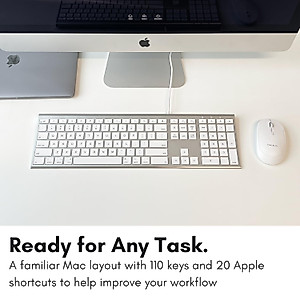Macally Ultra Slim USB Wired Computer Keyboard - Compatible Apple Keyboard or Windows - Full Size Keyboard with 20 Mac Keyboard Keys - Low Profile Keyboard for iMac Desktop, Macbook Pro/Air