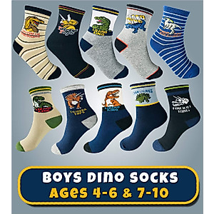 Tiny Captain Boys Dinosaur Socks 4-7 Year Old Age 4,5,6 Gift Set Crew Style (10 Pairs)