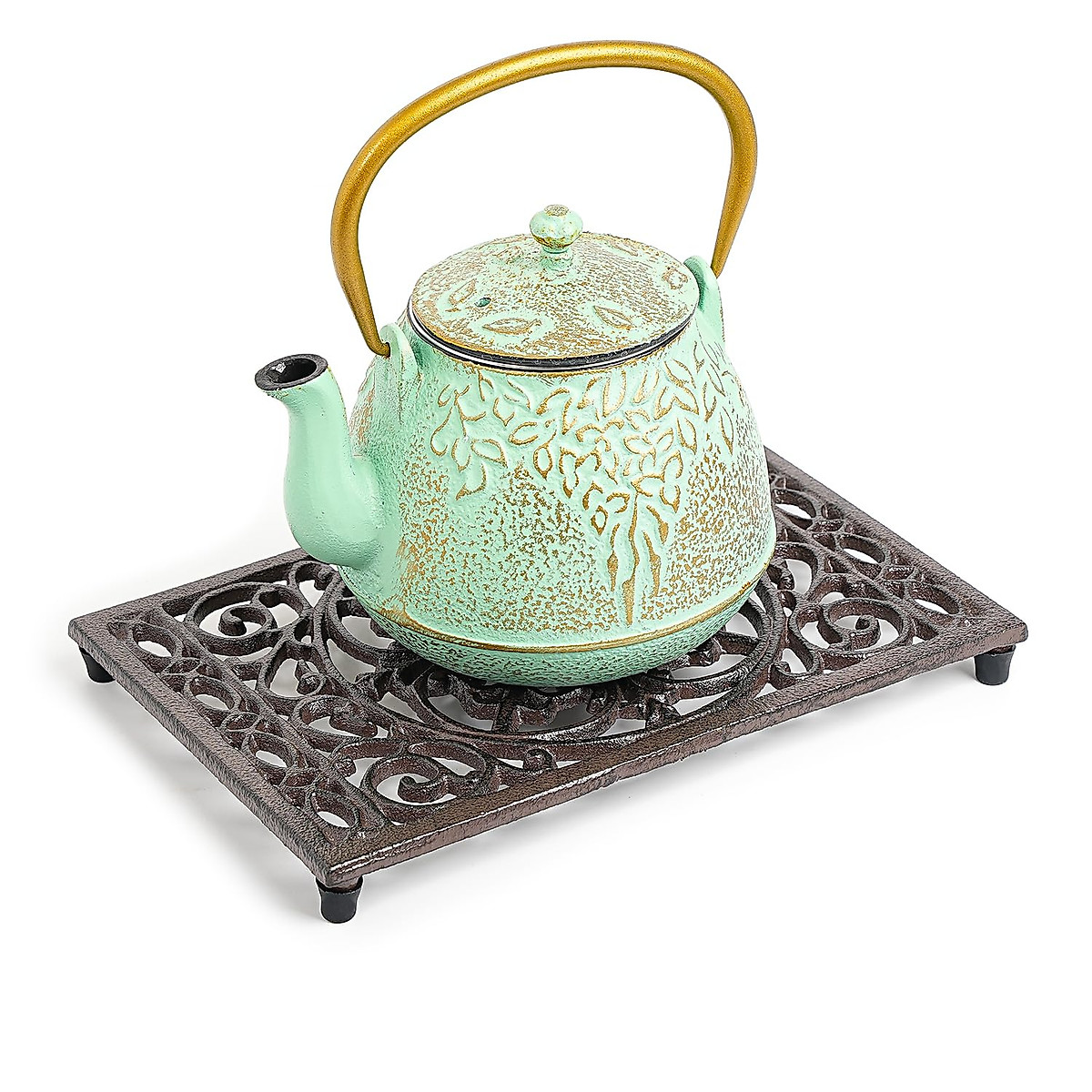 Sungmor Rectangle Cast Iron Trivets, Metal Trivet for Hot Pots and Pans, Heavy Duty Rustic Wood Stove Tea Pot Trivet, Decorative Hot Pot Holder for Kitchen Counter and Dining Table