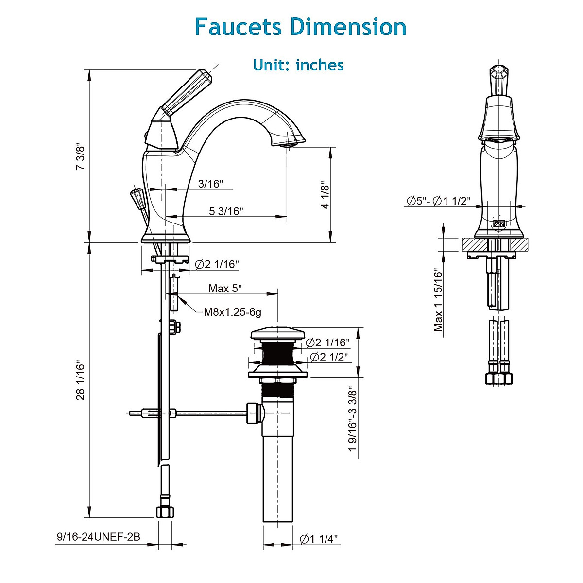 ENZO RODI Solid Brass Bathroom Faucet Polished Chrome, Single Handle Bathroom Sink Faucet with Metal Lift Pop-up Drain Assembly, Deck Plate Included