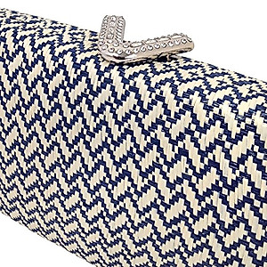 Chevron Raffia Straw Box Clutch with V Ornament