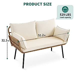 YITAHOME Love Seat Patio Sofa, All-Weather Wicker Loveseats Patio Sectional Furniture with Cushions & Lumbar Pillows, Outdoor Patio Furniture Set for Patio, Balcony, Backyard, Deck, Poolside
