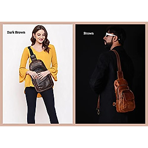 Handmade Buffalo Leather Travel Hiking Crossbody Chest Sling Multipurpose Shoulder Strap Backpack Bag for Men and Womens (Brown, Large)