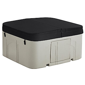 LifeSmart 4-Person Hot Tub, Outdoor Spa w/ Cover and LED Lights, Square, Beige