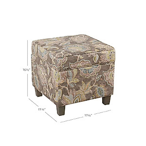 Homepop Home Decor |K7342-A824 | Classic Square Storage Ottoman with Lift Off Lid | Ottoman with Storage for Living Room & Bedroom, Gray Floral