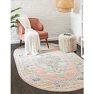 Unique Loom Whitney Collection Southwestern Geometric Area Rug (5' 0 x 8' 0 Oval, Powder Pink)
