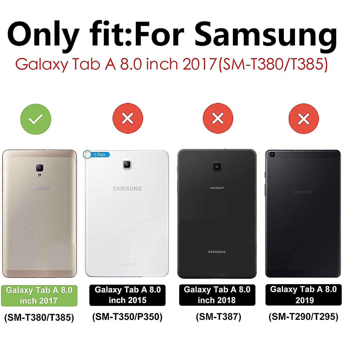 BRAECNstock for Samsung Galaxy Tab A 8.0 2017 Case (SM-T380/T385) Heavy Duty Shockproof Silicone Case with 360° Rotatable Stand&Hand Strap Shoulder Strap Galaxy Tab A SM-T380 Tablet Case Kids - Black