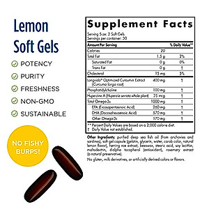 Nordic Naturals Omega Memory with Curcumin, Lemon - 60 Soft Gels - 1000 mg Omega-3 + 400 mg Optimized Curcumin - Memory, Cognition - Contains Phosphatidylcholine & Huperzine A - Non-GMO - 30 Servings