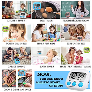 6 Pack Small Digital Kitchen Timer Classroom Timers for Kids, Kitchen Timer for Cooking with 6 Pieces Lanyard Magnetic Back and ON/Off Switch Second Minute Count Up Countdown, Multicolored