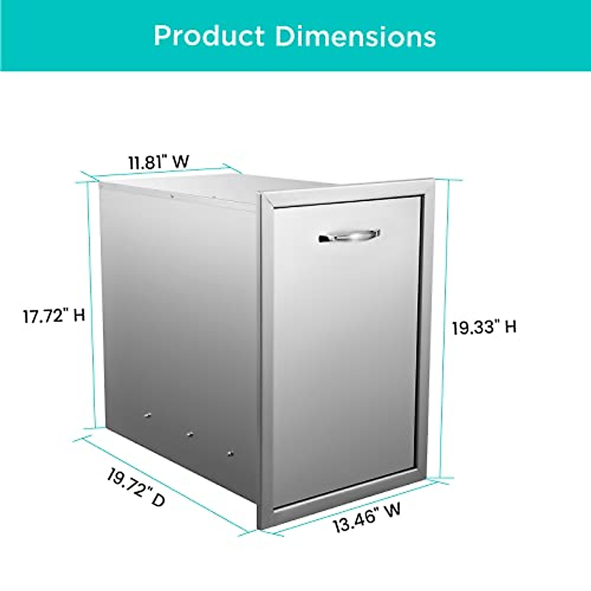 LMRSTOO Pull Out Trash Drawer Stainless Steel with 2 4.4 Gallon Trash Cans 19.7" D x 13.5" W x 19.3" H,Built-in Roll Out Outdoor/Indoor Kitchen BBQ Island Trash Bin Storage