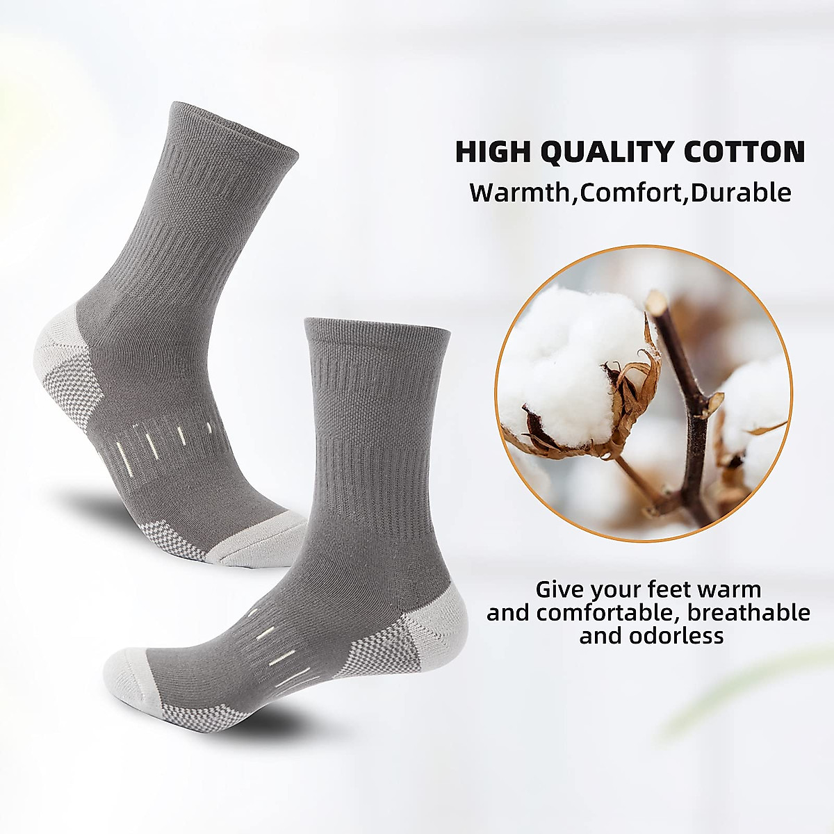 BUDERMMY Men's Cotton Moisture Wicking Heavy Cushion Crew Work Socks,6-12, 6Pairs (US, Numeric, 9, 12, Regular, Tall, black 1)