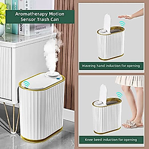 MOPUP Small Trash Can with Lid for Bathroom, Smart Trash Bin with Essential Oil Diffuser, 7L Little Automatic Sensor Garbage Can for Desk, Bedroom, Office, Makeup, No Batteries, No Oil Include