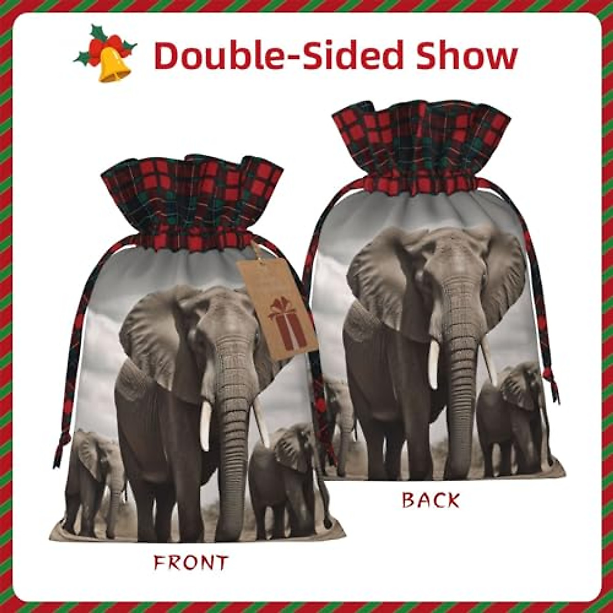 Christmas Gift Bags with Drawstring Burlap Gift Bags African Elephant Christmas Linen Bags for Xmas Party Candy Bags with Cards Xmas Reusable Wrapping Bags Christmas Linen Treat Bags for Holiday