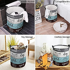 Laundry Room Large Laundry Basket,Collapsible Bag with Easy Carry Handles,Bathroom Dry Wash Fold Repeat Grey Blue White Brown Farmhouse Wood Waterproof Foldable Freestanding Hamper,Folding Storage