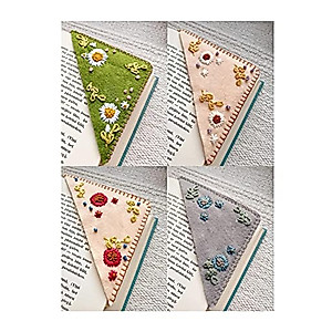2023 New Personalized Hand Embroidered Corner Bookmark, Custom Seasonal Themes Felt Corner Page Book Marks for Women Cute, Cross Stitch Bookmark Accessories for Book Reading Lovers (Z - 4PC)