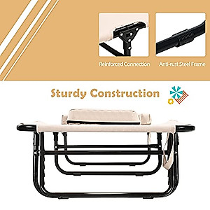 Goplus Folding Lounge Chair for Beach Poolside Balcony Patio, Portable Recliner w/Tanning Face Down Hole and Pillow (1, Beige)