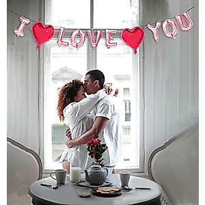 GUFEEL Valentine's day balloon decoration,I LOVE YOU Balloons decoration，Valentine's day balloon party decoration, Valentine's day heart balloon supplies