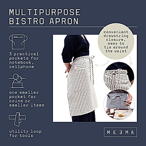 MEEMA Aprons with Pockets | Upcycled Cotton and Denim | Barista or Chef Unisex Apron| Durable Fabric, One Size Fits All