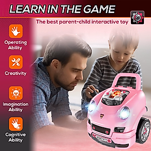 Qaba Kids Truck Engine Toy, Kids Mechanic Car Repair Set, Engine Disassembly Play Workshop, Includes 61 Pieces, Steering Wheel, Horn, Light for 3-5 Years Old, Red