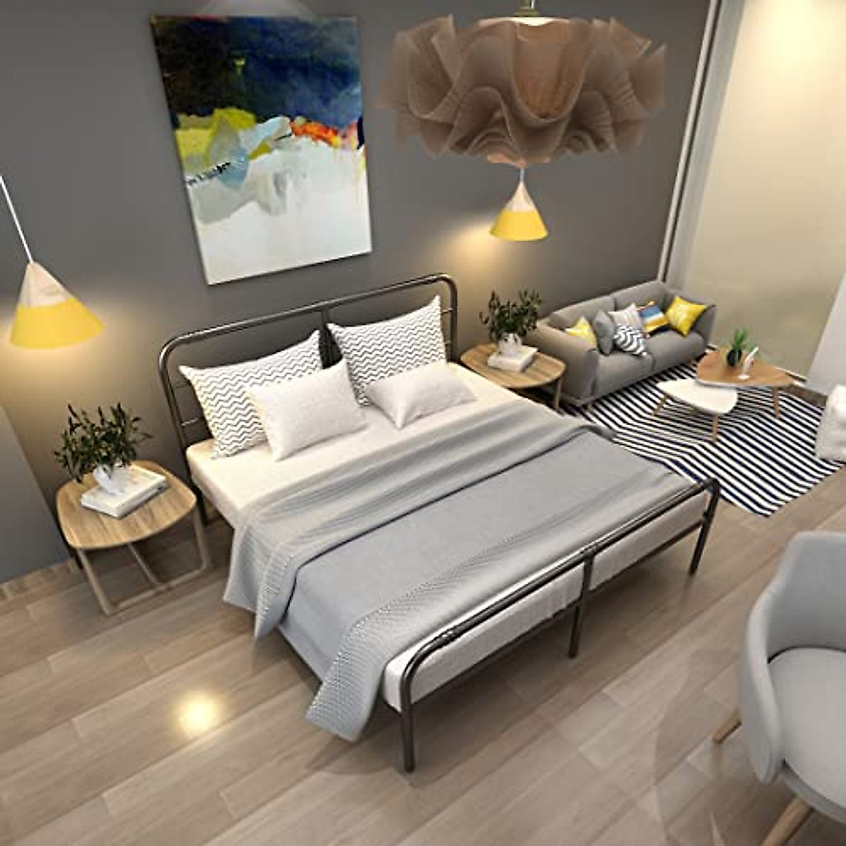 Emiosmt California King Bed Frames with Headboard and Footboard 14 Inch Tall,Heavy Duty 2500lbs Steel Slat Support Metal Platform,No Box Spring Needed,Easy Assembly,Round Tube,Cal King Frame