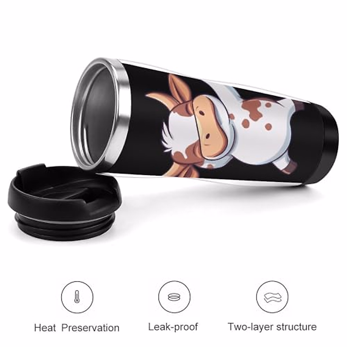 Cute Cow Dancing Travel Coffee Mug Reusable Insulated Drinking Cup with Lid for Home Outdoor Works 13 Oz