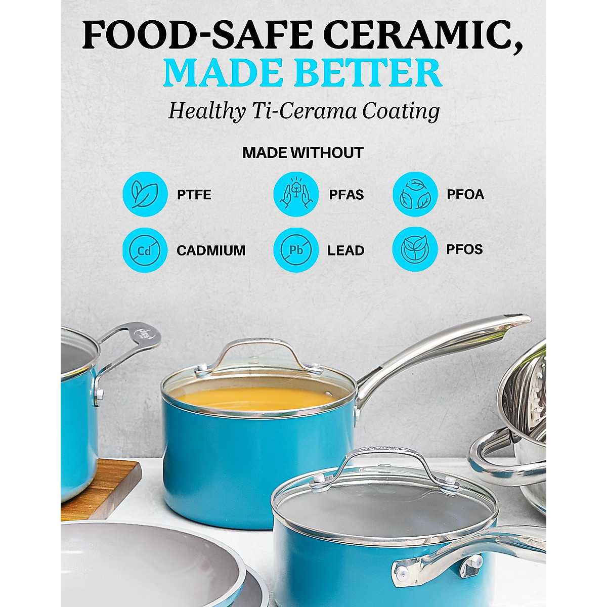 Gotham Steel Aqua Blue 3 Quart Saucepan with Lid, Ultra Nonstick Sauce Pan with Lid, Small Pot with Lid, Ceramic Nonstick Saucepan 3 Quart, Small Sauce Pot, 3 Qt Pot, Oven & Dishwasher Safe, PFOA Free